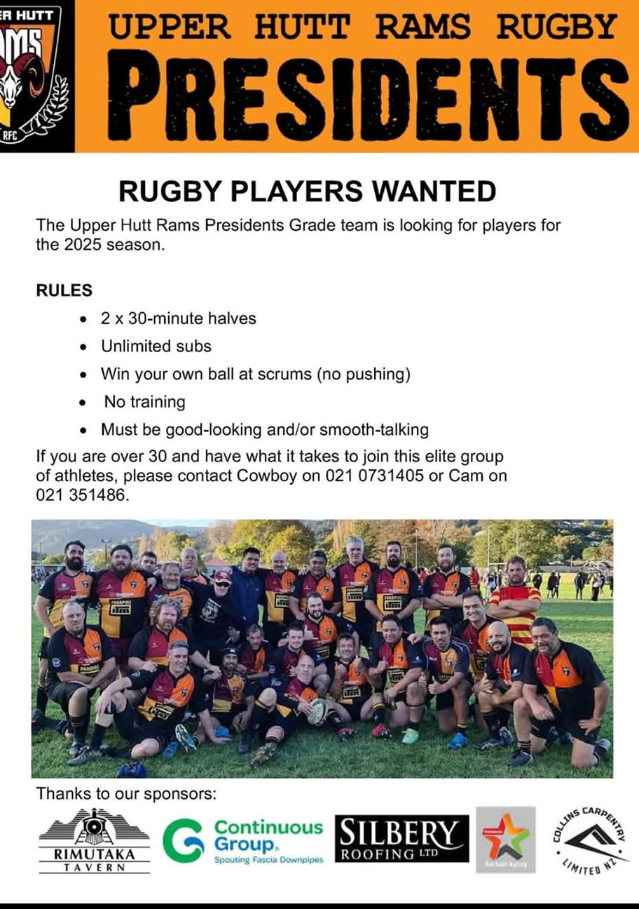 Interested in playing for the Upper Hutt Rams Presidents, this 2025 ...